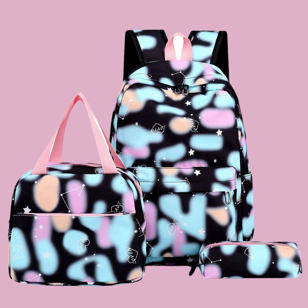 Girls Tie Dye Star Print Fashion Backpack Set of 3 – pinkpops.pk