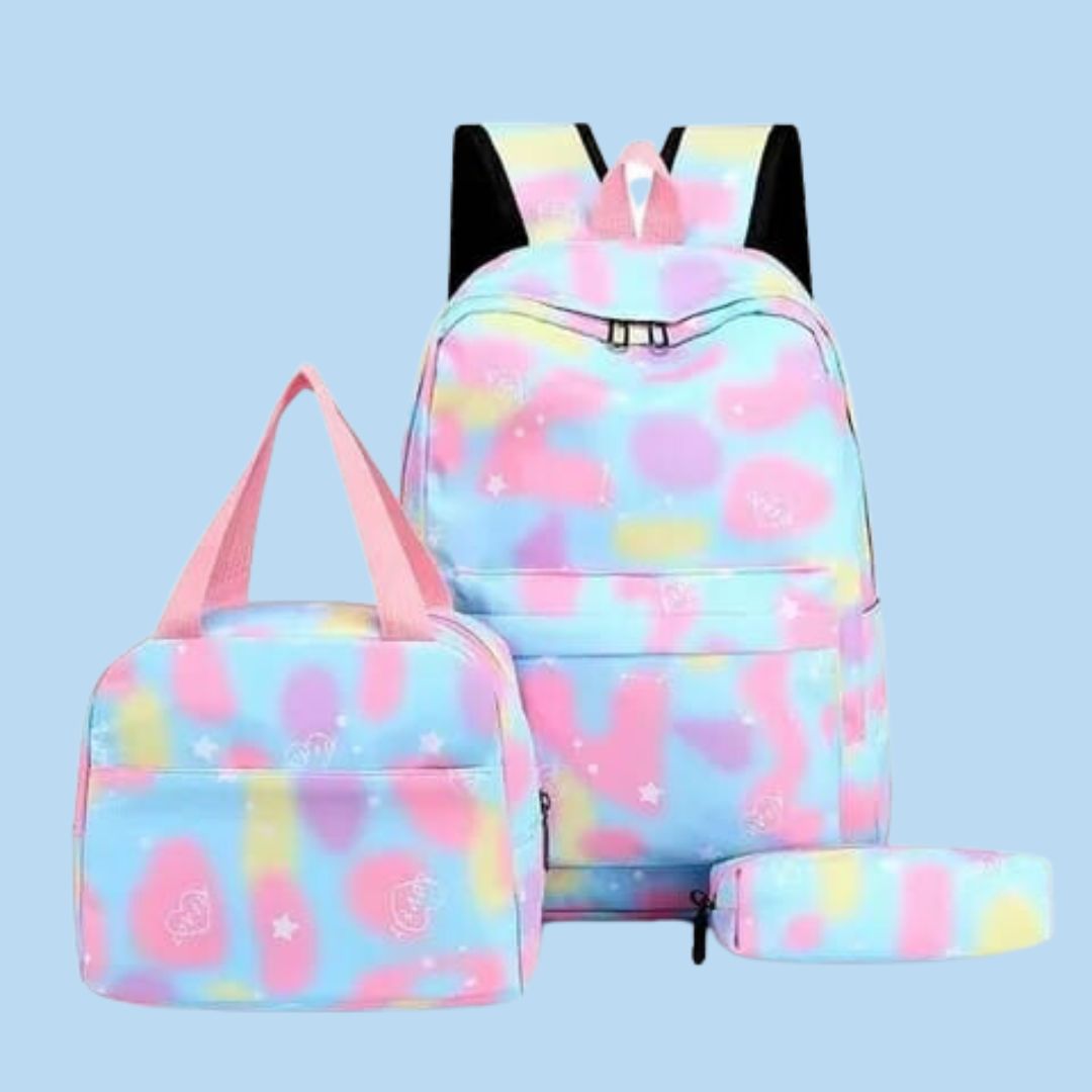 Girls Tie Dye Star Print Fashion Backpack Set of 3 – pinkpops.pk