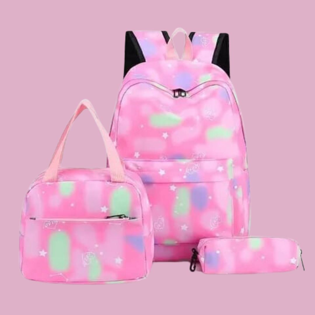 Girls Tie Dye Star Print Fashion Backpack Set of 3 – pinkpops.pk